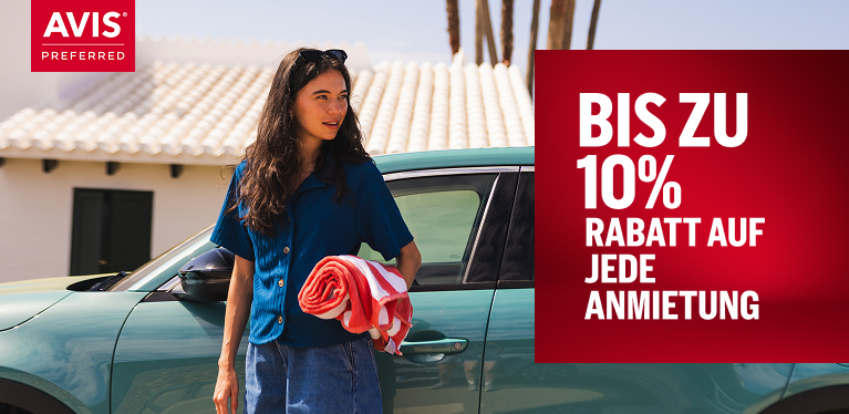 Bis zum 30. September: 10 % Ermäßigung und dreifache Treuepunkte mit Avis Preferred